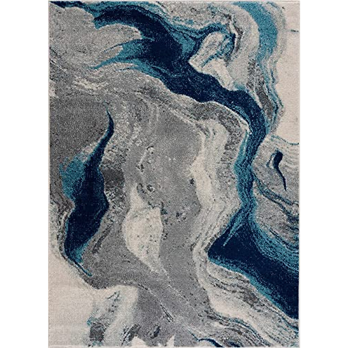 Hauteloom Istanbul Collection Modern Abstract Living Room Bedroom Area Rug - Marble Swirl Pattern - Contemporary Carpet - Grey, Blue, Beige, Navy Blue - 7'10" x 10'3"