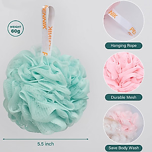 PENNIK 6 Pack Bath Sponge Shower Loofahs 60g Loofa Sponge Shower Balls, Mesh Loofahs Sponge Exfoliating Body Scrubber Bathroom Accessories for Women & Men - 6 Colors Bath Shower Loofahs Puff Pack