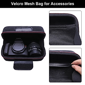 Camera Case for Canon EOS Rebel R100 / R50 / T7 / R5 / R6 Mark II / R7 / R8 / 90D / 5D Mark IV, Sony, Nikon DSLR SLR Camera, 18-55mm Lens, SD Card, Battery and Cable with Shoulder Strap, Black