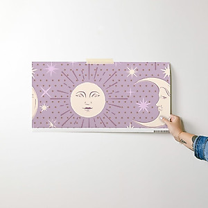Peel & Stick Wallpaper Swatch - Purple Suns Boho Stars Mauve Celestial Moon Sky Custom Removable Wallpaper by Spoonflower