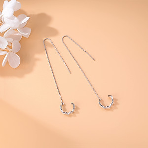 SLUYNZ 925 Sterling Silver Wave Cuff Earrings Wrap Tassel Earrings for Women Threader Earrings Chain