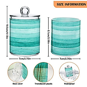senya Clear Plastic Jars Cotton Swabs Cans, Teal Turquoise Green Wood Bathroom Canisters Storage Organizer with Lids 2PCs Set for Cotton Ball, Cotton Swab, flossers, Hair Bands