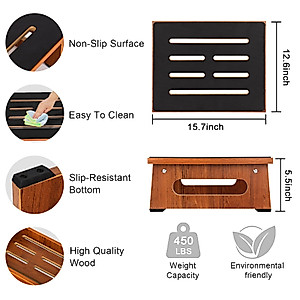 One Step Stool for Adults Seniors with Non-Slip Rubber Stepping Surface, Portable Single Wooden Riser, 450 LBS Capacity for Bedroom Kitchen Bathroom, or Bedside, Kid and Senior Support