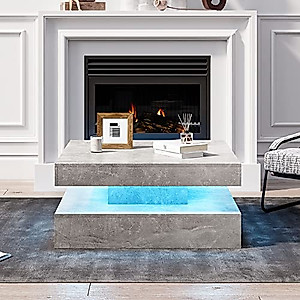 HedoAjim LED Coffee Table for Living Room, Living Room Table 2-Tier Square Middle Center Table, Modern Coffee Tables with Storage, Contemporary Wood Tea Tables for Dining Reception, Grey