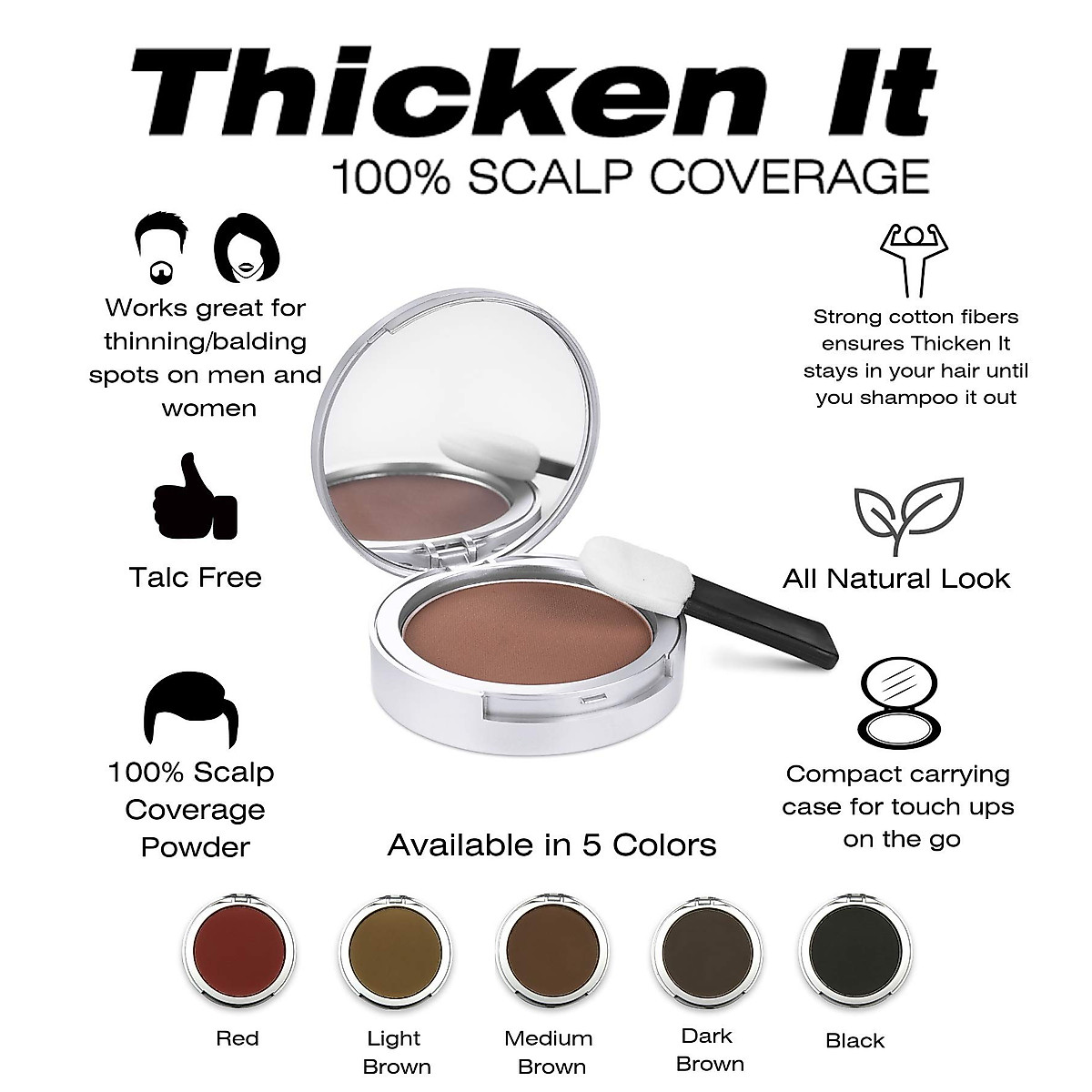 Thicken It 100% Scalp Coverage Hair Powder - MEDIUM BROWN - Talc-Free .32 oz. Water Resistant Hair Loss Concealer for men and women. Naturally Thicker Than Hair Fibers & Spray Concealers