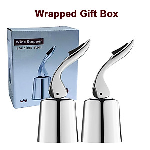 BETTFOR Wine Stoppers for Wine Bottles with Stainless Steel Vacuum Wine Bottle Stopper with Silicone Reusable Wine Corks, Leak proof Keep Fresh Suitable for Red&White Bottle (Silver, 2 Pack)