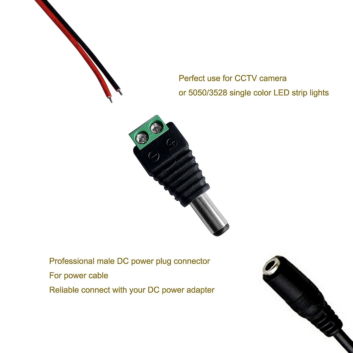 10 Male and 10 Female 12v DC Power Jack Adapter Connector for Led Strip CCTV Camera