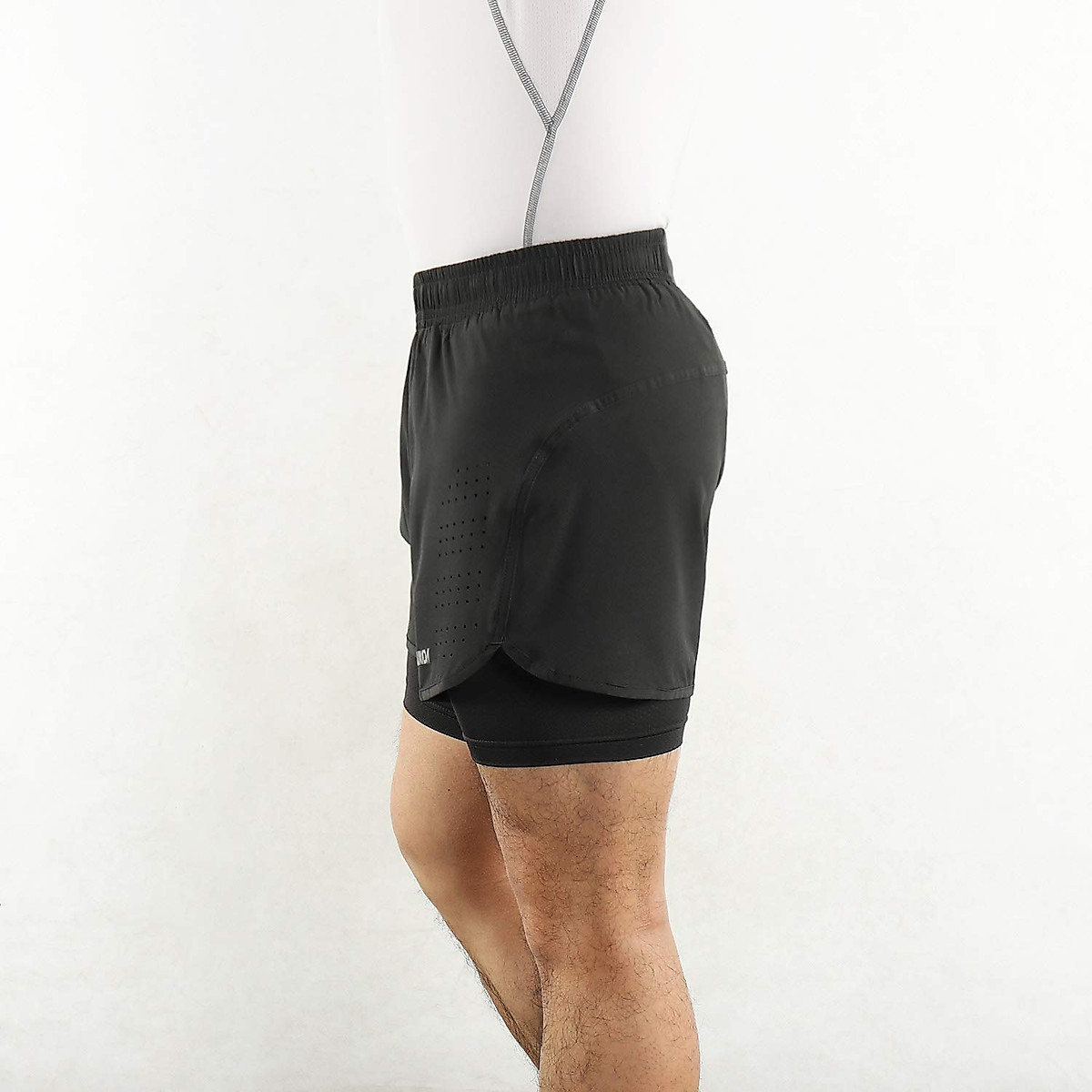 LIXADA Men's 2-in-1 Running Shorts Quick Drying Breathable Active Training Exercise Jogging Cycling Shorts (Black, L)