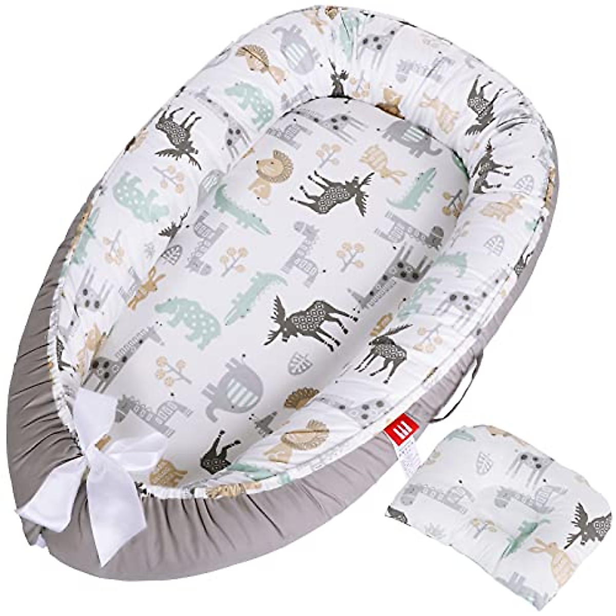 Go2bedroom Baby Lounger Cover Baby Nest Cover for Newborn Baby Co Sleeping Sleeper Breathable Baby Bed Cover for Traveling Infant Portable Crib Bassinet Thicken Ultra Soft Baby Nest (AA-Animals)