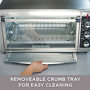 BLACK+DECKER TO3250XSB 8-Slice Extra Wide Convection Countertop Toaster Oven, Includes Bake Pan, Broil Rack & Toasting Rack, Stainless Steel/Black