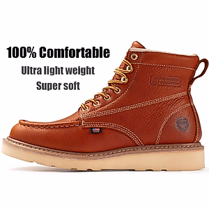SUREWAY 6” Wedge Moc Toe Work Boots for Men - Soft Toe, Premium Full-Grain Leather, Lightweight Work Boots/Shoes, Comfort Insole, Superior Oil/Slip Resistant, Real Goodyear, EH Rated Industrial