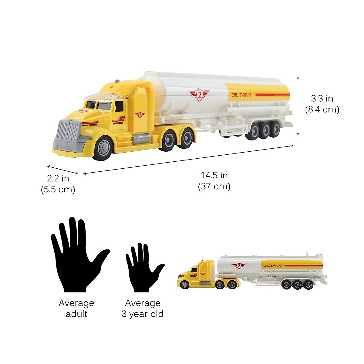 Vokodo Toy Semi Truck Fuel Trailer 14.5" Friction Powered with Lights and Sound Kids Push and Go Big Rig Oil Carrier Vehicle Transporter Semi-Truck Pretend Play Car Great Gift for Children Boys Girls