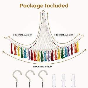 D-FantiX Stuffed Animal Storage Hammock, Boho Macrame Tassels, Corner Toy Holder, Hanging Net Organizer for Nursery & Kids Room