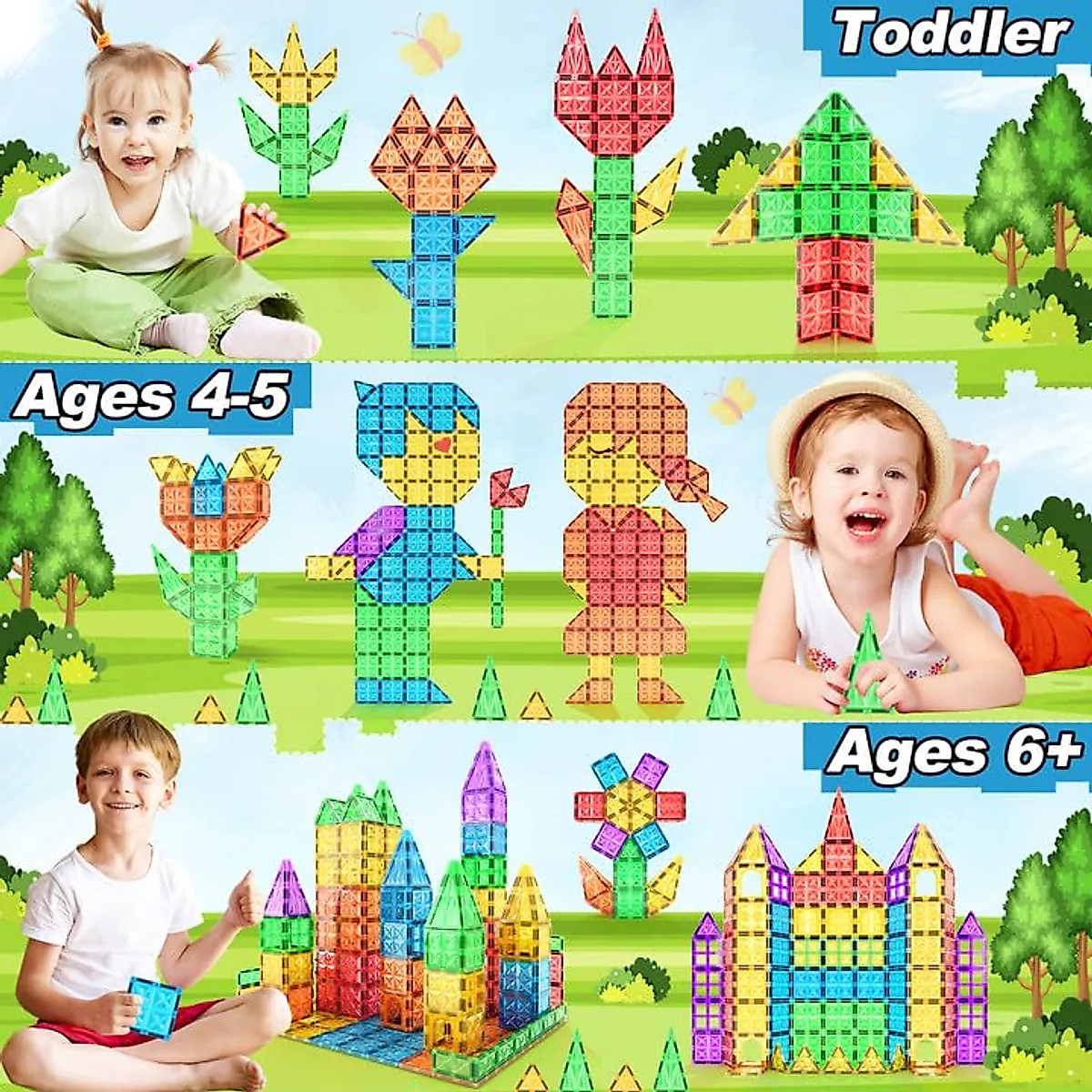 Loovio Magnetic Tiles Toddler Toys for 3 Year Old Boys & Girls, Magnetic Blocks Gifts Toys for Toddler Kids Ages 3-5, Preschool Learning Montessori STEM Magnet Toys - Starter Set