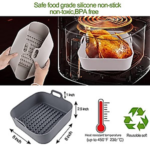 Vilei 2PCS Air Fryer Silicone Liners 8 Inch Square Food Safe Non-Stick Air fryers Basket Oven Accessories, Reusable Replacement of Flammable Parchment Liner Paper Fits above 6 QT Square Air Fryers