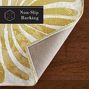 TOWN & COUNTRY LUXE Livie Matisse Cutout Everwash™ Washable Multi-Use Decorative Rug, Kitchen Runner Rug, Low-Profile Door Mat, Bedroom Rug and Dorm Room Rug with Non-Slip Backing, Gold, 24"x72"