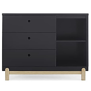 Delta Children Poppy 3 Drawer Dresser with Cubbies, Midnight Grey/Natural