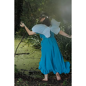 Renaissance Costume Women Cottagecore Dress Summer Off Shoulder Long Dress Blue L