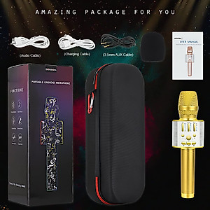 BONAOK Upgraded Bluetooth Wireless Microphone, Portable Rechargeable Karaoke Mic with Stereo Sound Party Home Birthday for all iPhone/Android/PC