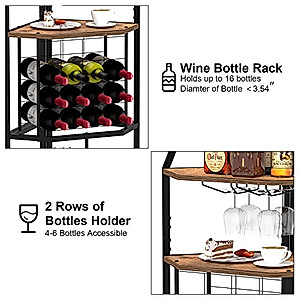 Espelism 5-Tier Corner Wine Rack Freestanding Floor with Glass Holder and Bottles Wine Storage Industrial Bar Cabinets with LED Light for Liquor and Glasses for Living Room Kitchen Home Bar