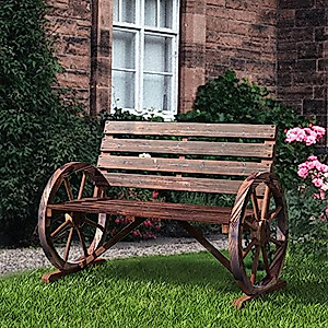 PatioFestival Outdoor Bench Wooden Patio Porch Bench Wagon Wheel Design Rustic Bench for Garden,Porch,Yard(45" Lx21 Wx32 H)