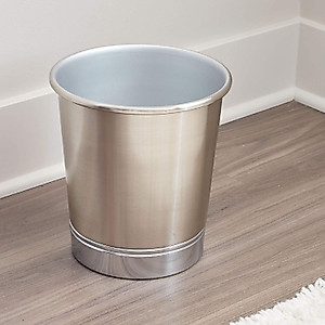 iDesign York Metal Wastebasket, Trash Can for Bathroom, Kitchen, Office, Bedroom, 9.5" x 9.5" x 10.25" - Brushed Nickel and Chrome