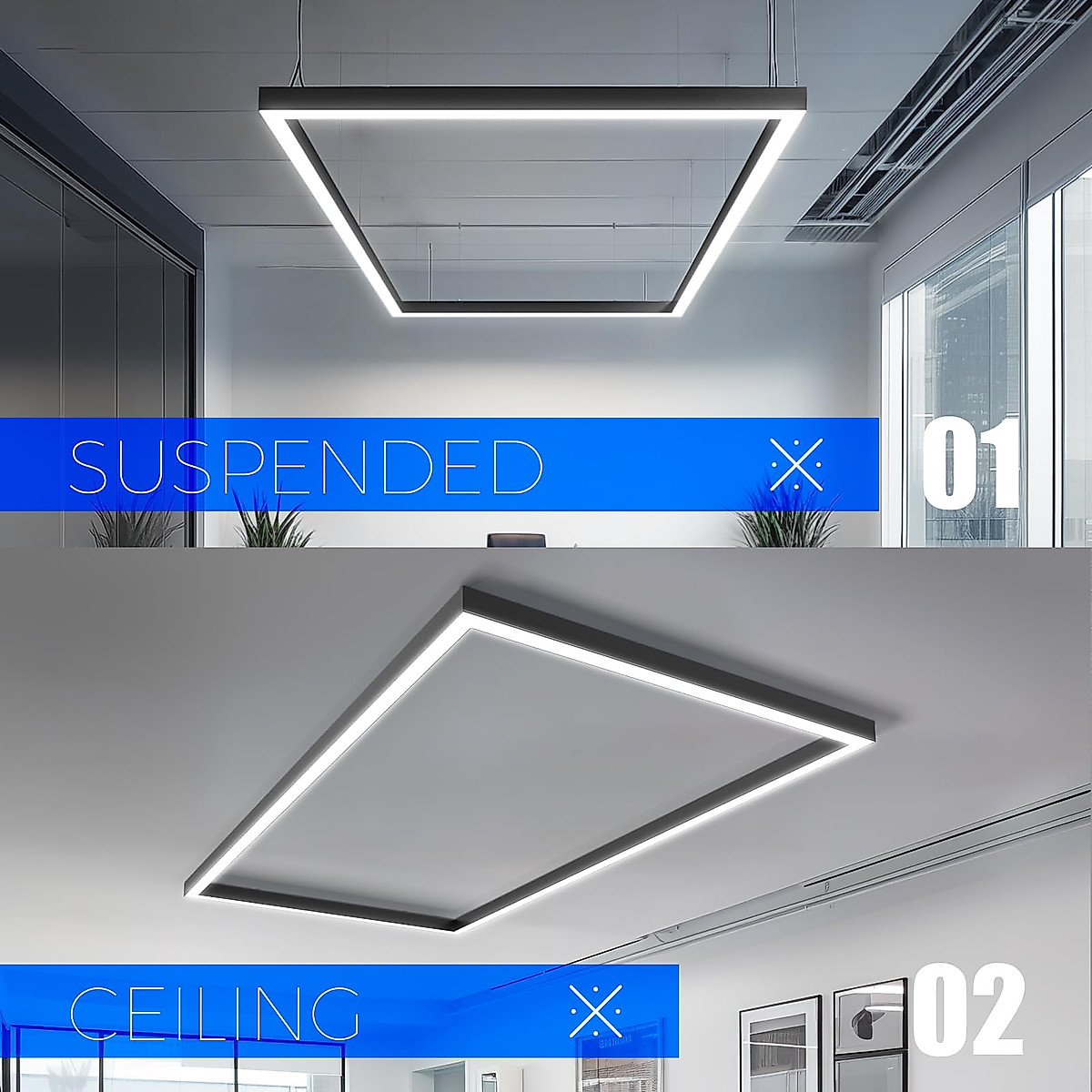 Barrina 9FT x 5FT 5568 Remote Series LED Linear Light Rectangular Set, 2nd-Generation, 45W Seamless Connection, 3000K to 6000K Color Changing Hanging Commercial Shop Light Fixtures with Remote