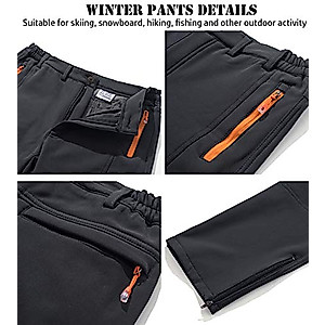 NAVEKULL Men's Ski Snow Pants Fleece Lined Windproof Waterproof Outdoor Snowboard Trousers Winter Warm Soft Shell Hiking Camping Fishing Climbing Travelling Black Grey Pants With Zipper Pockets