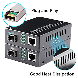 A Pair of 1.25G/s Bidi Gigabit Multi-Mode Fiber Ethernet Media Converter with 2PCS Bidi SFP LC Dual Transceiver Module Included, 10/100/1000Base-Tx to 1000Base-SX SMF RJ45 to SFP Slot up to 550M