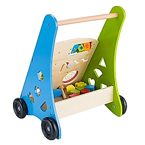 Wooden Baby Push Walkers for 1 Year Old Boys Girls, Push and Pull Learning Activity Center with Xylophone Shape Sorter Montessori Toys