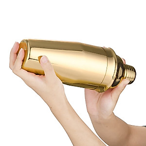 LUCKYGOOBO Cocktail Shaker with Double Measuring Jigger,18/8 Stainless Steel 24oz Martini Shaker Set,Drink Shaker Built-In Strainer,Bartender Kit. (Gold)