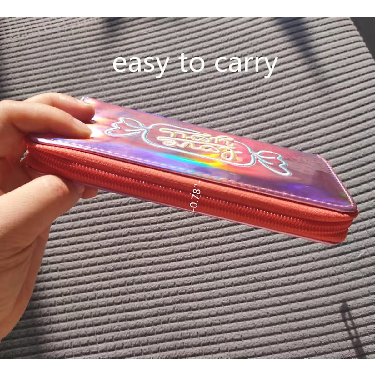 NC Slim Pink wallets for Girls Women, Cute Holographic Luminous Zipper Card Holder Cellphone Handbag Clutch Purse Wallet for Little Girls