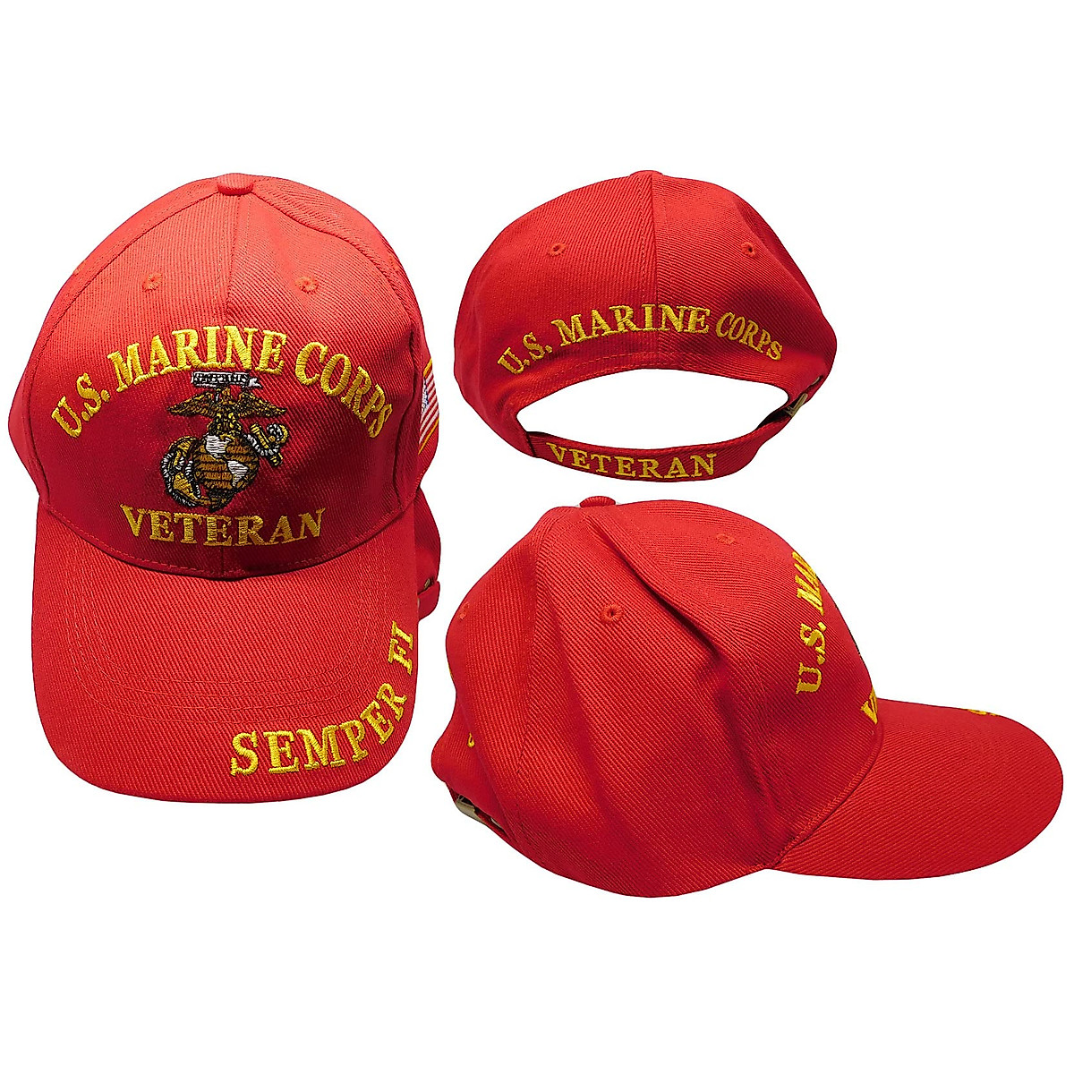 Marine Corps Veteran EGA Semper Fi Red Cotton Adjustable Embroidered Baseball Hat Cap Officially Licensed CP00313