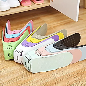 ZANBANG Shoe Slots Organizer,12Pcs Adjustable Shoe Stacker Storage Holder,Double Layer Stack Shoe Rack ZML-279 (Green)