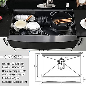 33 Inch Farmhouse Sink Workstation Black - WXOHF 33 inch Farm Sink Apron Front Workstation Kitchen Sink Single Bowl 16 Gauge Farm Sink With Cutting Board