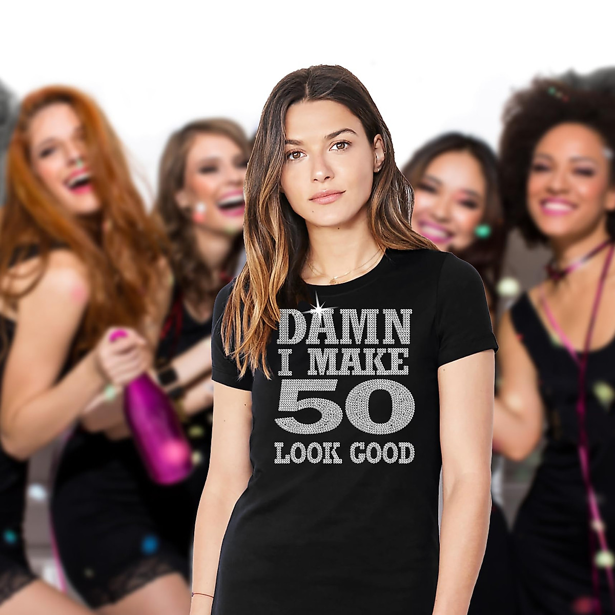 50th Birthday Party Shirt - Real Rhinestone Bold Damn, I Make 50 Look Good T-Shirt - 50th Birthday Party Supplies - Medium - Black Tee(Damn50) Blk/Md