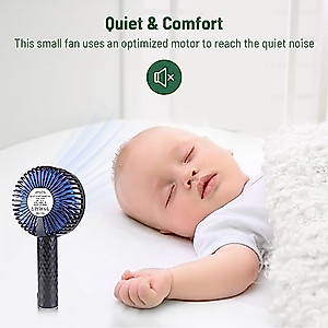 AMKEN Small Handheld Fan, Portable Mini Fan with Rechargeable Battery Personal Fan with 3 Speeds Hand Fan for Outdoor Camping Walking Shopping Office