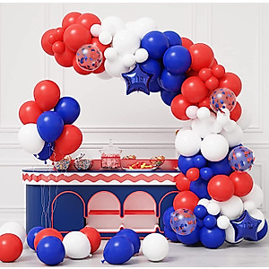 RUBFAC 140pcs Red White and Blue Balloon Garland Kit 4th of July Balloons Graduation Party Supplies Patriotic Balloon Arch for Nautical Party Decorations