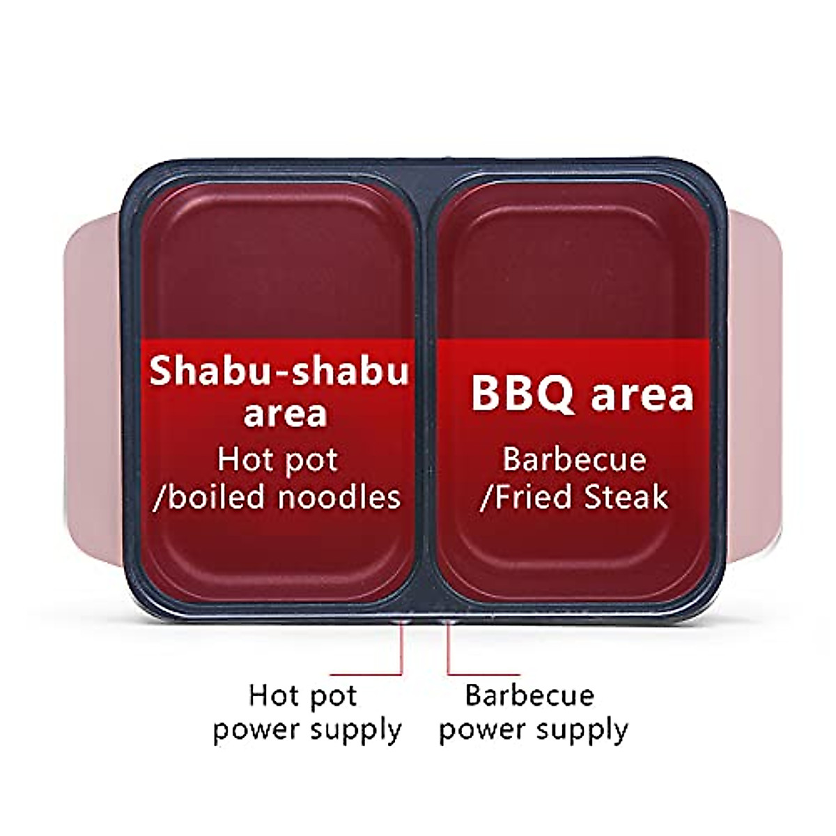 2-in-1 Electric Grill and Hot Pot, Smokeless Indoor Griddle, Portable Non-Stick Teppanyaki Pan, Adjustable Temperature, 1200W Power - Ideal for Indoor/Outdoor Parties (Pink)