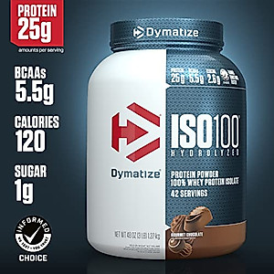 Dymatize ISO100 Hydrolyzed Protein Powder, 100% Whey Isolate Protein, 25g of Protein, 5.5g BCAAs, Gluten Free, Fast Absorbing, Easy Digesting, Gourmet Chocolate, 3 Pound