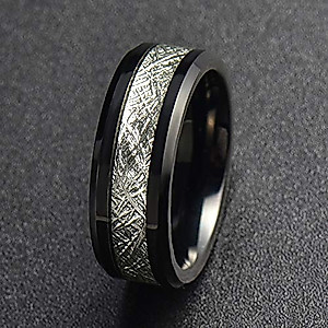 Daesar Tungsten Ring Black Engagement Ring 8MM Meteorite Black Silver Ring Size 7