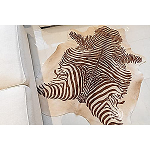 Zebra Print Brown on Beige Genuine Cowhide Rug 6 x 7 ft. 180 x 210 cm