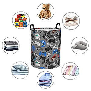 Gbuzozie Video Game Controller Grey Background Laundry Hamper Storage Basket Toys Clothes Organizer Bin For Home Bathroom Bedroom Dorm Nursery, 62l
