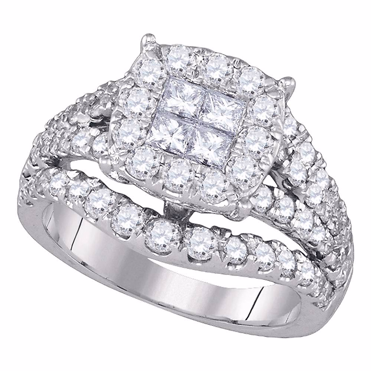 Dazzlingrock Collection 14kt White Gold Women's Princess Round Diamond Soleil Cluster Engagement Ring 2-1/2 ctw