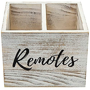 MyGift 2 Slot Shabby Whitewashed Wood Remote Control Holder Caddy/Media Storage Box