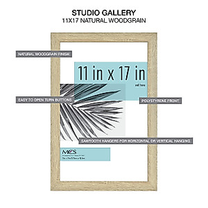 MCS Studio Gallery 11x17 Picture Frame Natural Woodgrain, Rectangle Photo Frame for Photos, Posters & Art Prints (2-Pack)