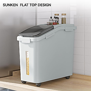 YITAHOME Ingredient Flour Storage Bin, Commercial 11.4-Gallon Flour Storage Container 280 Cups Rice Storage Bins with Wheels Shelf-storage Bin with Scoop and Lid, Rice Bin for Kitchen, Gray