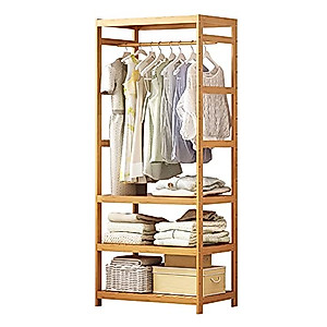 YXDFG Bamboo Garment Rack,Heavy Duty Coat Display Organizer, 3-Tier Storage Shelves & Solid Top Rod Hanging Rack, Shoes Clothing Stand, for Laundry Room Entryway Bedroom,60×29×163cm