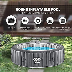 SereneLife Outdoor Portable Hot Tub - 82'' x 25'' 6-Person Round Inflatable Heated Pool Spa with 130 Bubble Jets, Filter Pump, Cover, LED Lights, and Remote Control