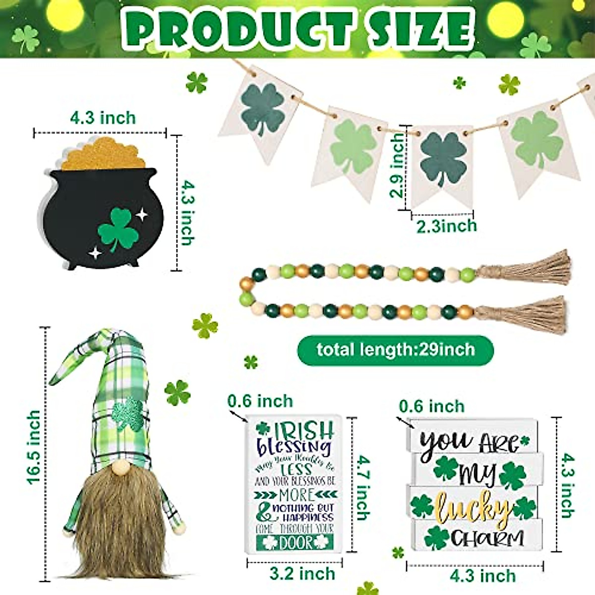 St. Patrick's Day Tiered Tray Decor Set 6, Shamrock Pot of Gold Wood Sign, Irish Lucky Theme Table Centerpiece Decoration Sign for Home Party Décor